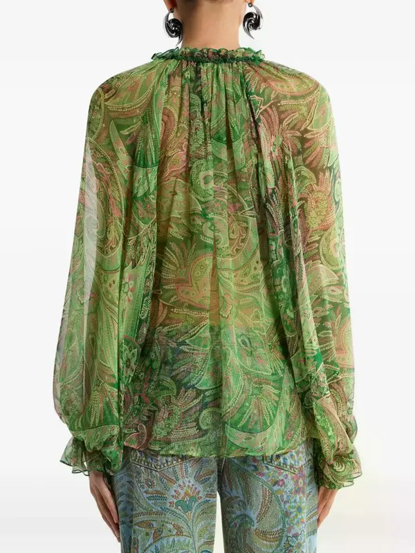 Etro Ruffled Paisley-pattern Shirt - Green