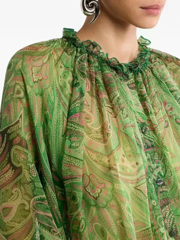 Etro Ruffled Paisley-pattern Shirt - Green