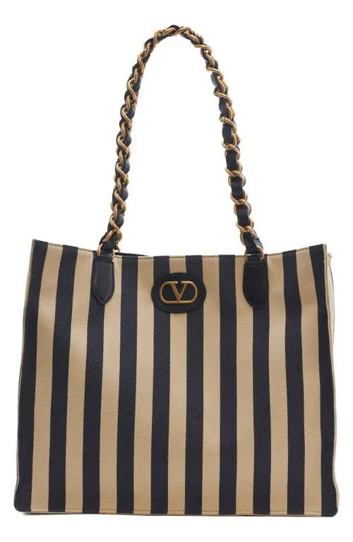 Valentino Garavani Kicky Stripe Nylon & Cotton Tote - Black/khaki
