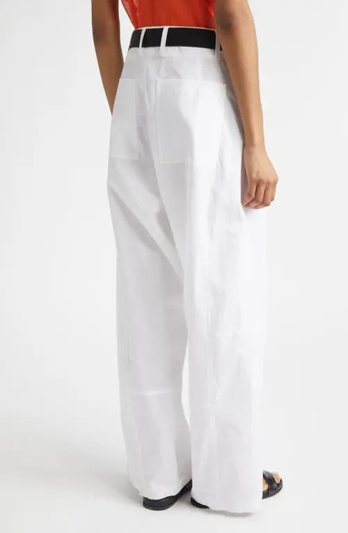 Plan C Belted Stretch Cotton Drill Trousers - Optical White