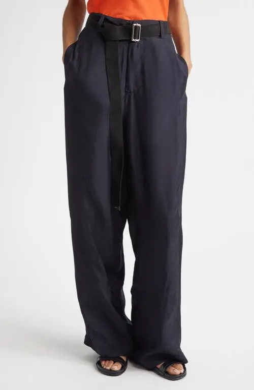 Plan C Belted Wide-leg Trousers - Blue Black
