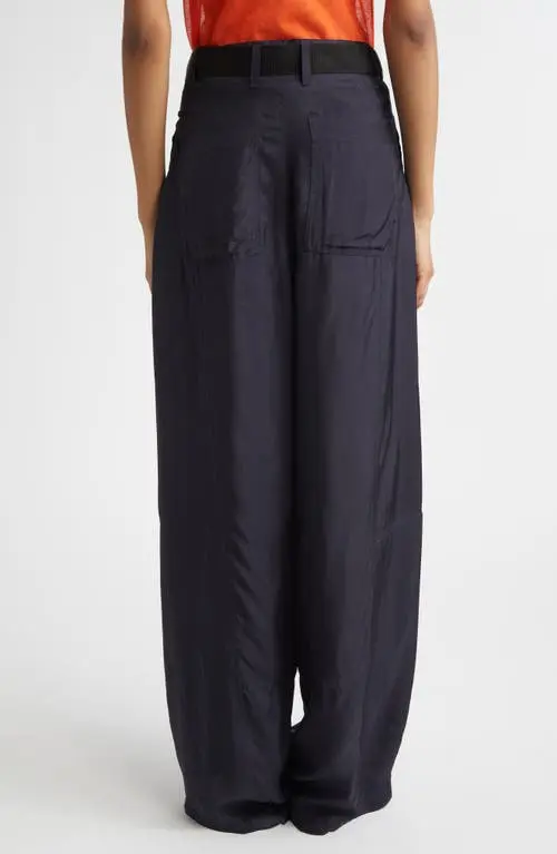 Plan C Belted Wide-leg Trousers - Blue Black