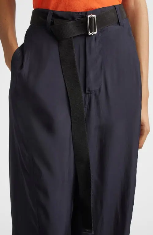 Plan C Belted Wide-leg Trousers - Blue Black