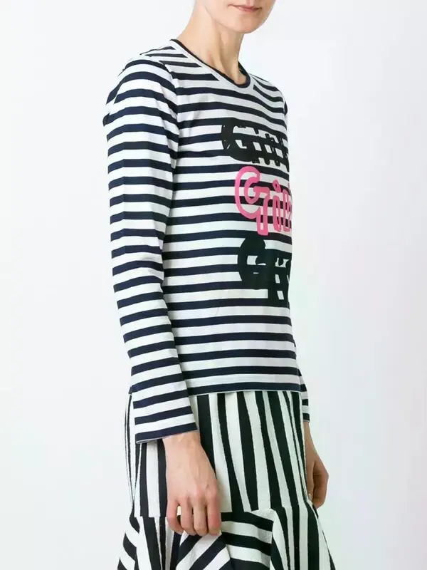 Comme Des Garçons Striped 'girl' Print T-shirt