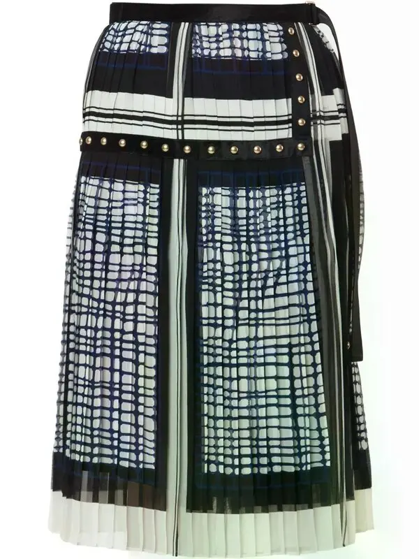 Sacai Printed Pleated Midi Skirt - White