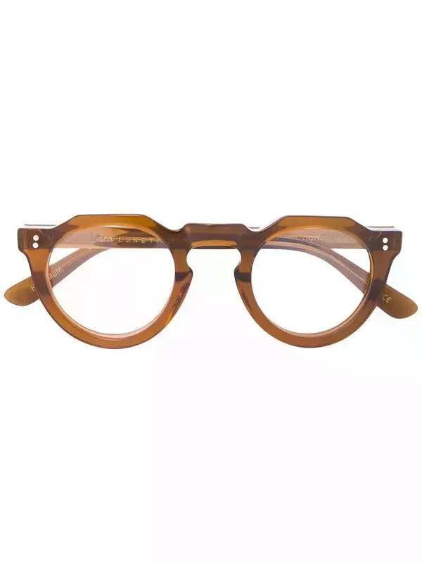 LESCA Pica Round Frame Glasses - Brown