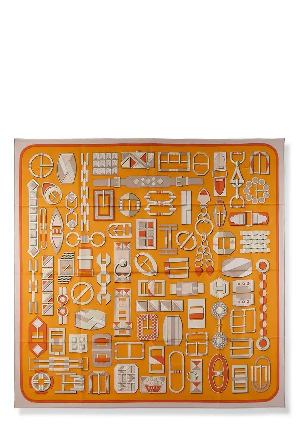 Hermès Multicolor 'carre En Boucles' Silk Scarf 90 - Orange
