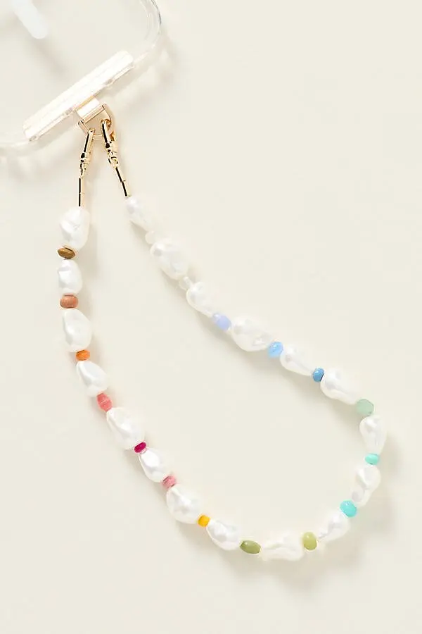 Anthropologie Pearl Rainbow Phone Chain - Pearl & Bead Mix