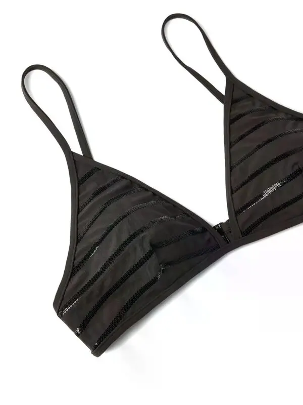 Brunello Cucinelli Striped Monili Bikini Top - Grey