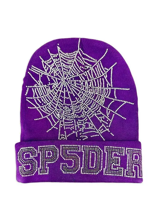 SP5DER Rhinestone-web Beanie - Purple