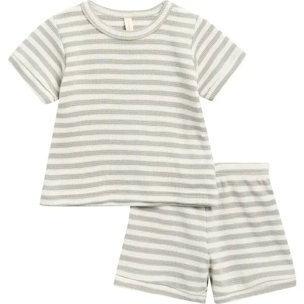 QUINCY MAE Stripe Organic Cotton Waffle Knit T-shirt & Shorts Set - Sage