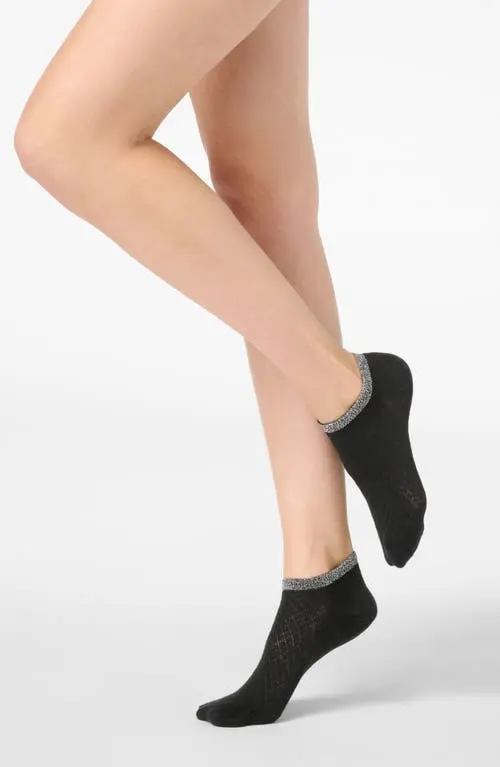 Oroblu Metallic Cuff Pointelle No-show Socks - Black