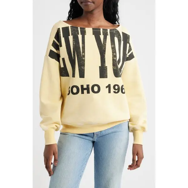 VINYL ICONS Off-the-shoulder Graphic Sweatshirt - Yellow