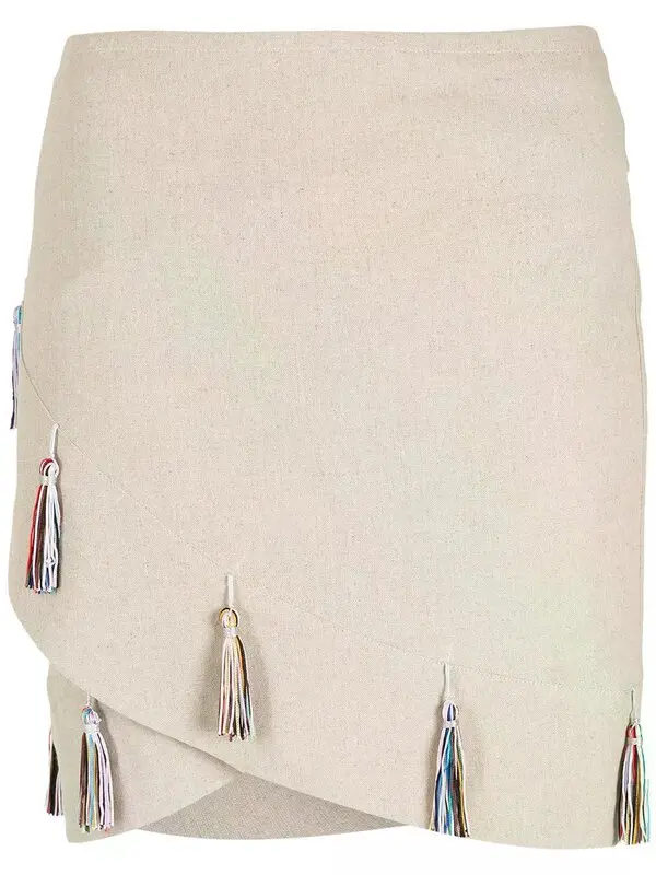 OLYMPIAH Tassel-trim Wrap Mini Skirt - Neutrals