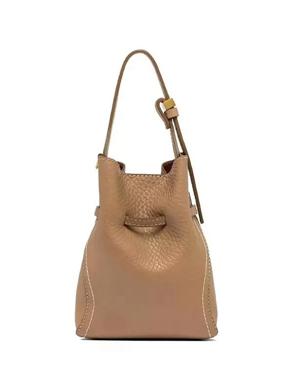 GIANNI CHIARINI Small Leather Bucket Bag With Drawstring - Neutrals