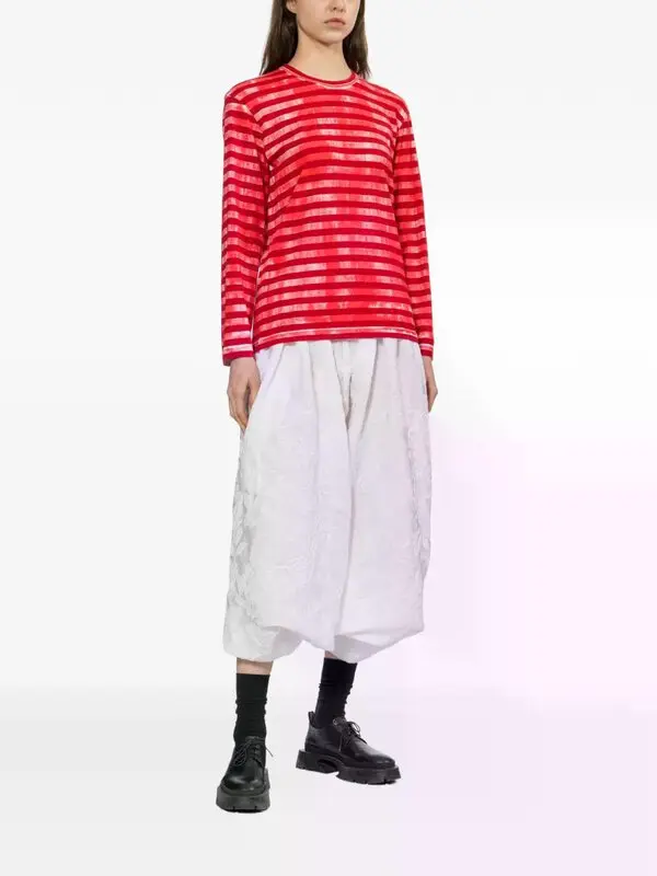 Comme Des Garçons Floral-embroidered Cropped Trousers - White