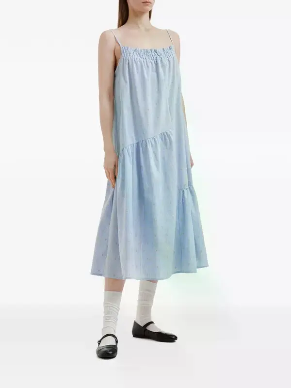 TOUT A COUP Striped Tiered Midi Dress - Blue