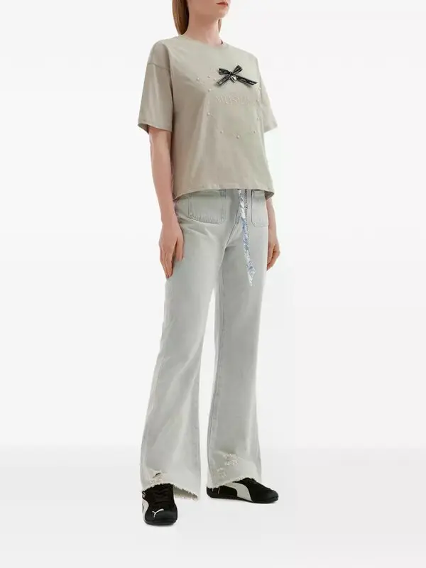 MUSIUM DIV. Bow-embroidered T-shirt - Neutrals