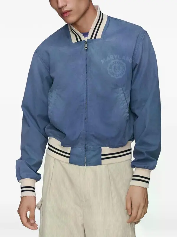 MAISON MARGIELA Bomber Jacket With Striped Hem - Blue