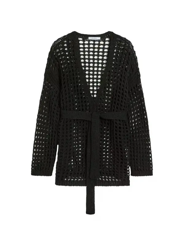 Max Mara Belted Open Knit Cotton Cardigan - Black