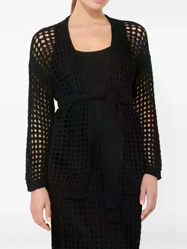 Max Mara Belted Open Knit Cotton Cardigan - Black