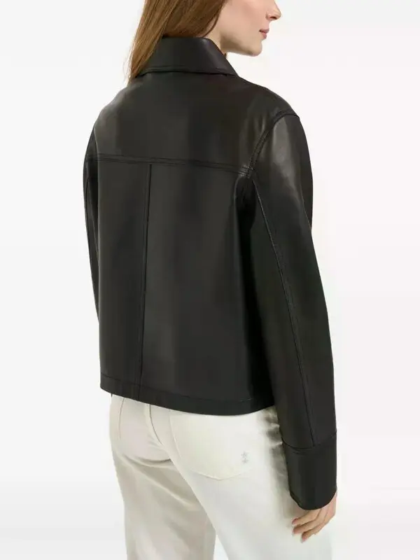 SWORD 6644 Button Leather Coat - Black