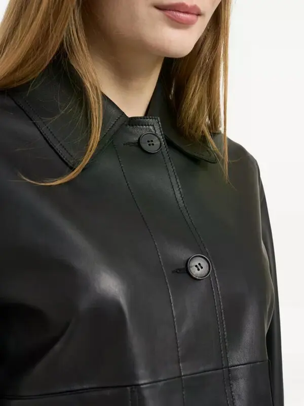 SWORD 6644 Button Leather Coat - Black