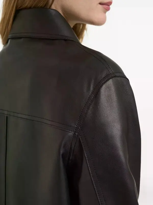 SWORD 6644 Button Leather Coat - Black