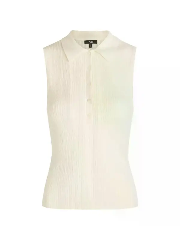 Paige Sleeveless Ribbed Knit Polo Top