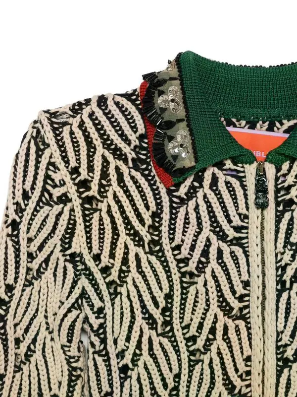 La DoubleJ Patterned Embellished Collar Cardigan