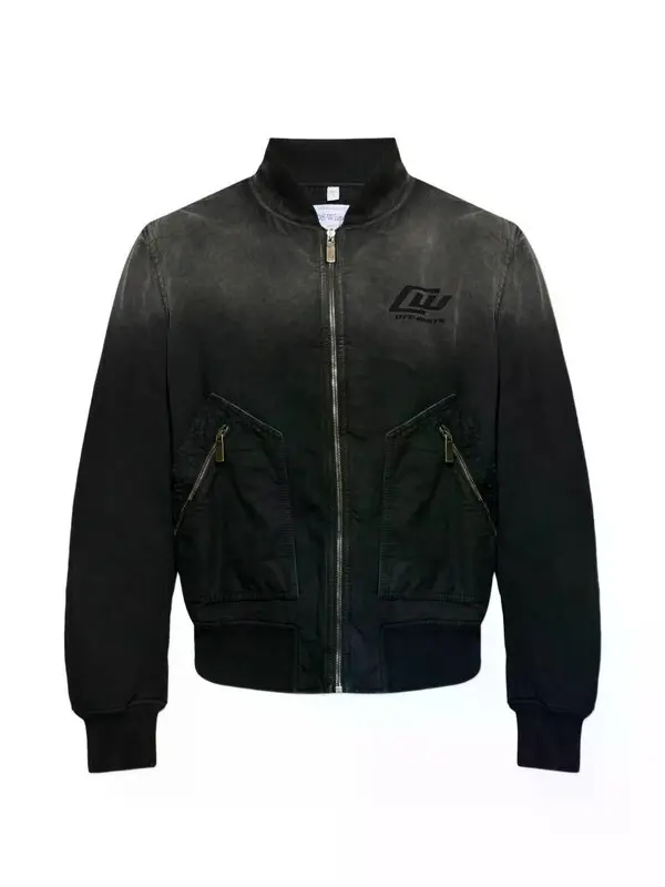 Off-White Zip-up Faded Bomber Jacket - Black