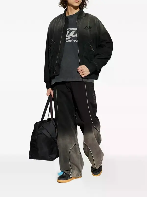 Off-White Zip-up Faded Bomber Jacket - Black