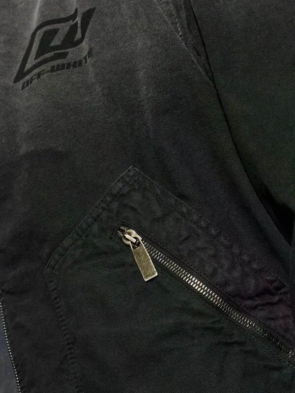 Off-White Zip-up Faded Bomber Jacket - Black