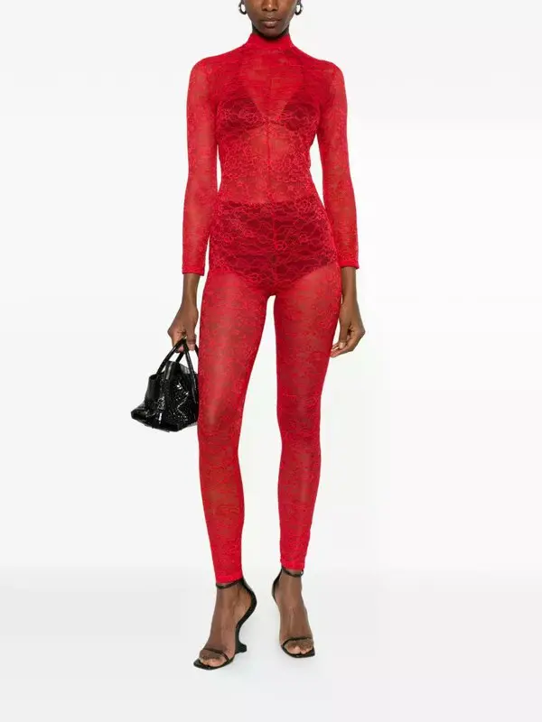 Alchemy Fashions Lace Long-sleeved Jumpsuit - Red