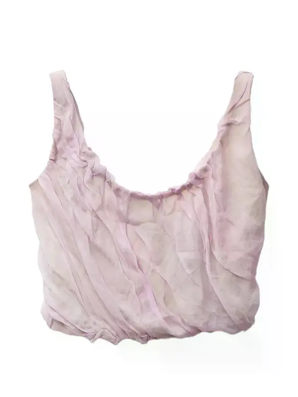 Versace Draped Pleated Silk Chiffon Cropped Top
