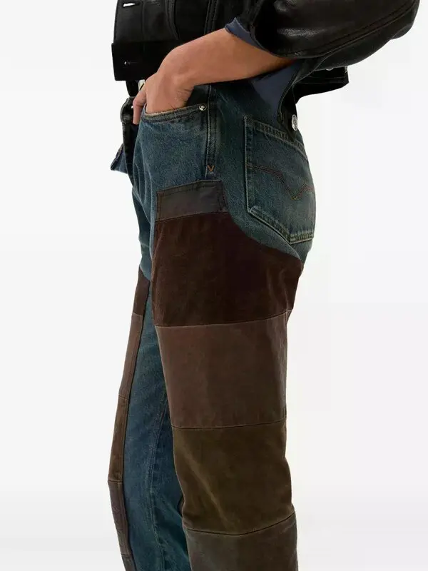 Versace Leather Patchwork Straight Jeans