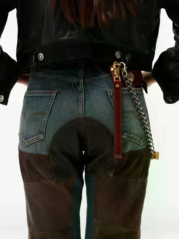 Versace Leather Patchwork Straight Jeans