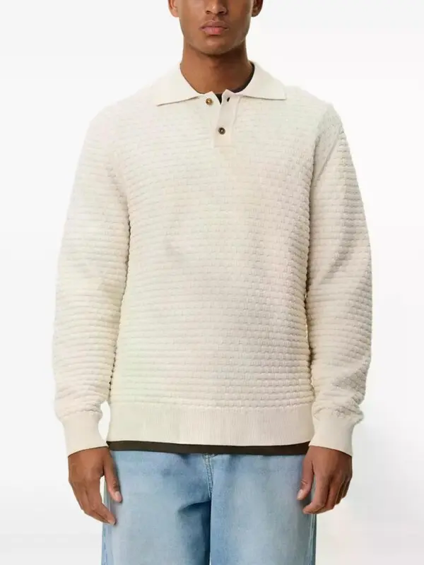 LES DEUX Textured Polo Shirt With Ribbed Cuffs