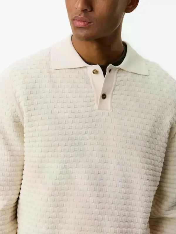 LES DEUX Textured Polo Shirt With Ribbed Cuffs