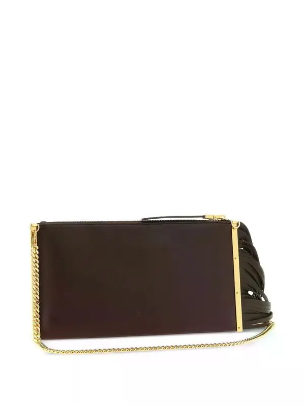 Elisabetta Franchi Leather Clutch With Fringes And Chain Strap - Brown