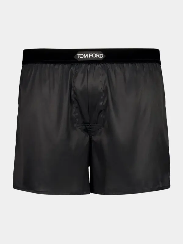 TOM FORD Silk Satin Logo Boxers - Black