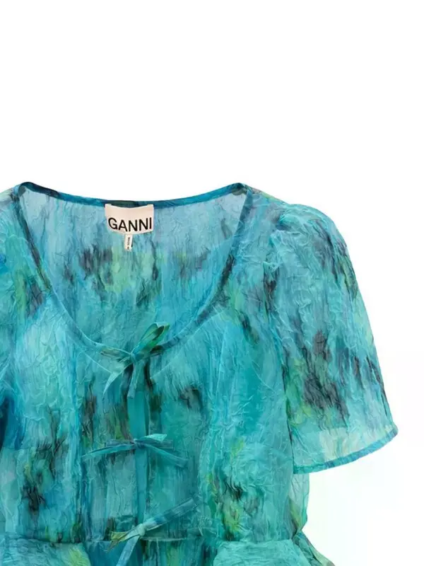 GANNI Printed Peplum Blouse - Blue