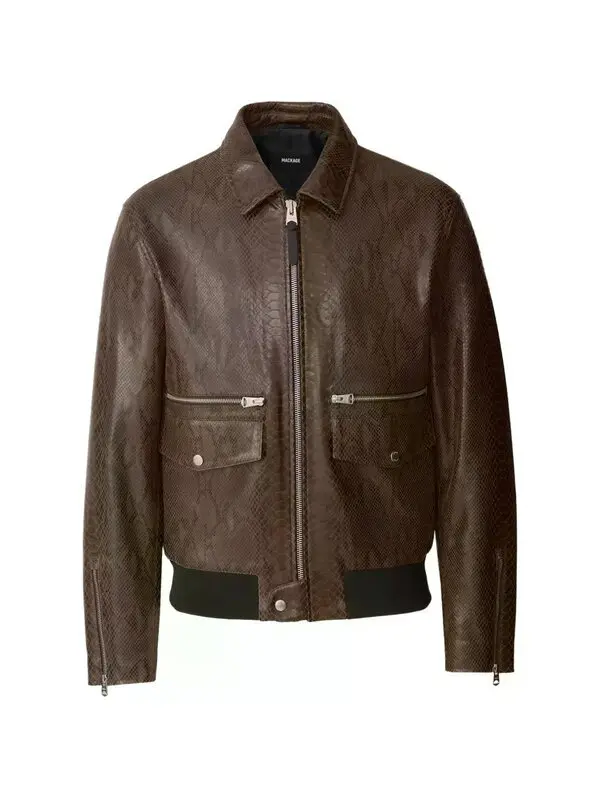 Mackage Snakeskin-effect Zipped Leather Jacket
