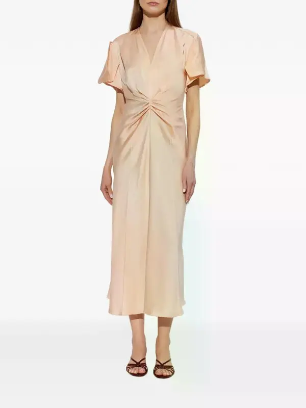Victoria Beckham Eve Twist-detail Tulip-sleeve Midi Dress - Neutrals
