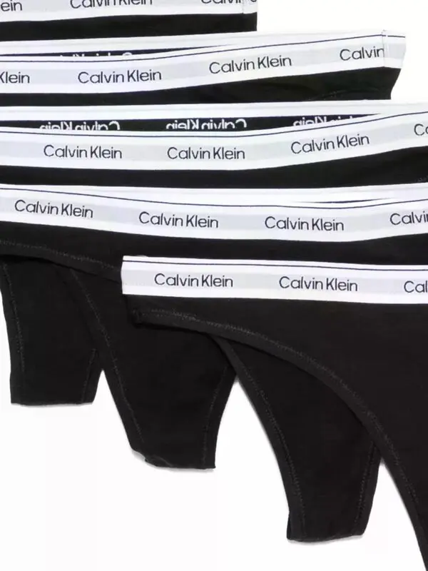 Calvin Klein Logo-waistband Thongs - Black