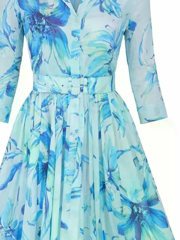 Samantha Sung Aster Floral Print Belted Maxi Dress - Blue
