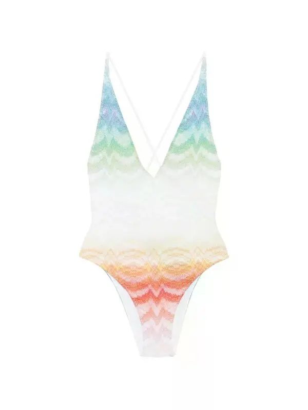 Missoni V-neck Chevron Swimsuit - White
