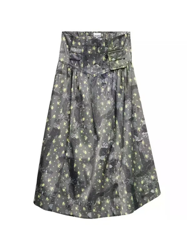 GANNI Floral Maxi Skirt With Pockets - Grey