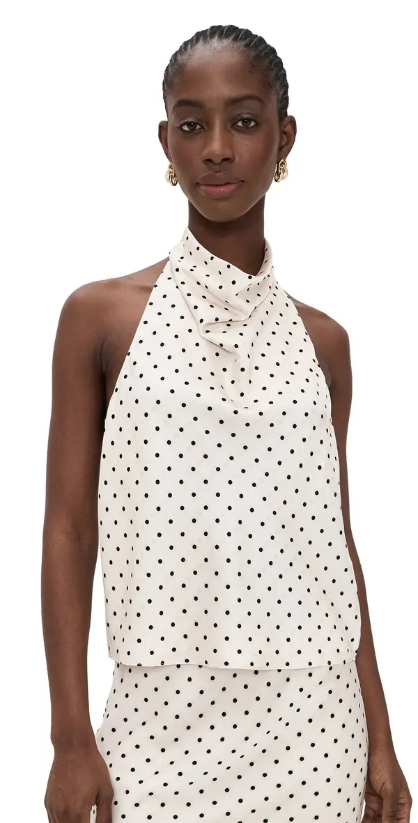 Joe's Jeans The Ines Draped Halter Top - Ecru Polka Dot