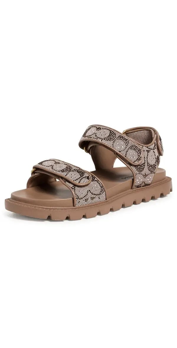 COACH Brynn Jacquard Sandals - Tan Crystal Signature
